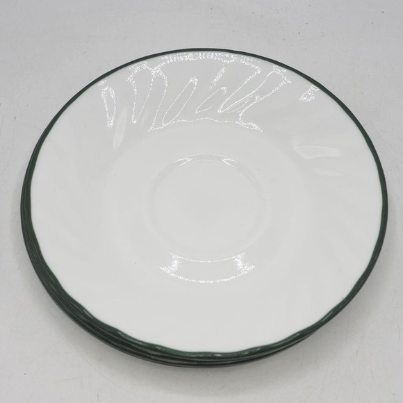 Corelle | Dining | Corelle Green Rim White Swirl Callaway Ivy Saucers 6 ...